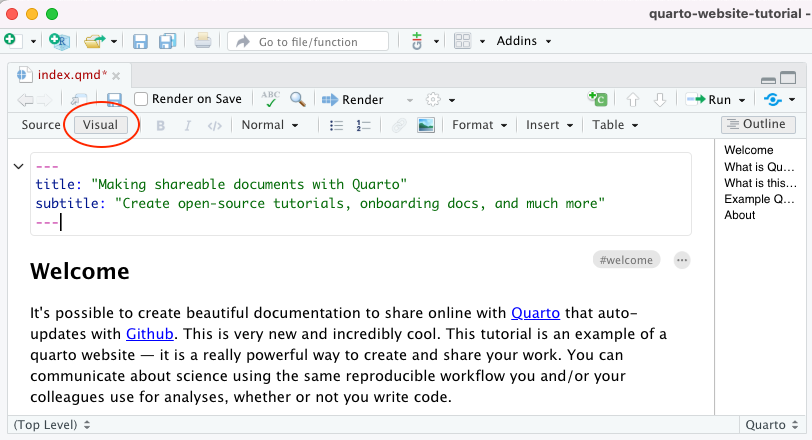 Making sharable documents with Quarto - From RStudio